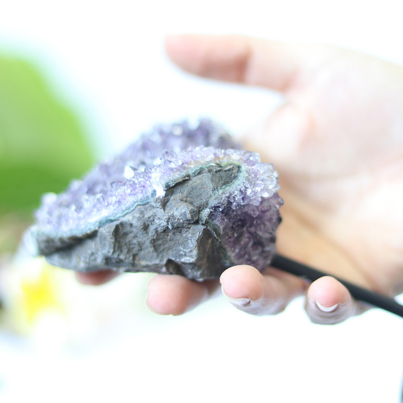 Natural Amethyst Druzy Cluster Specimen on metal stand CF164