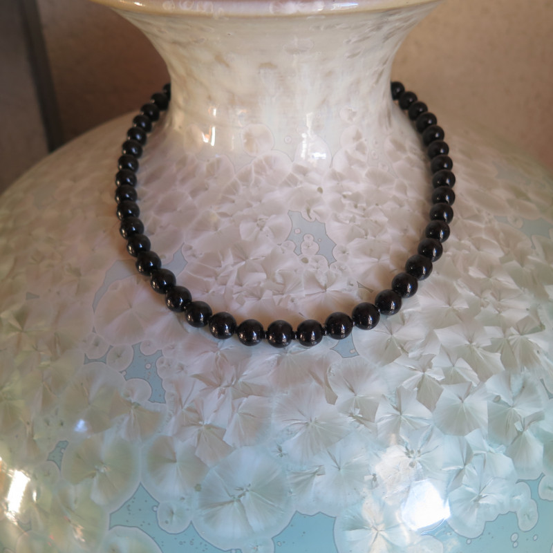 BLACK JADE NECKLACE BURMA....47cm and 10mm clasp white gold filled