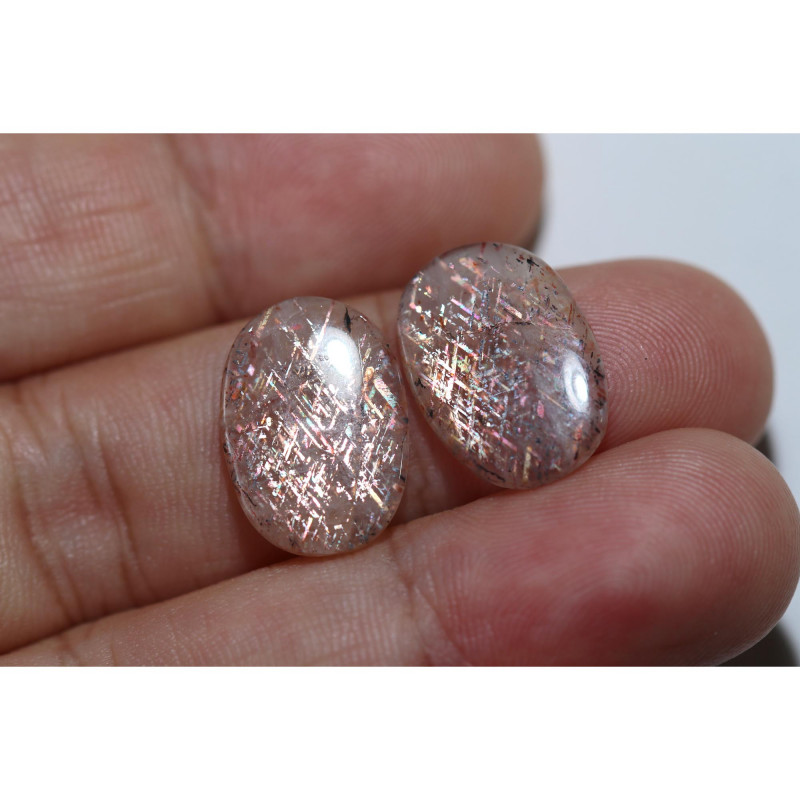 $52 PER CARAT RAINBOW LATTICE SUNSTONE PAIRS [S-SAFE486]