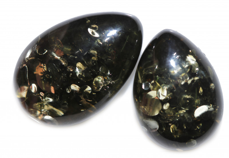37 Cts Pair Green Amber Gemstones AM 1734