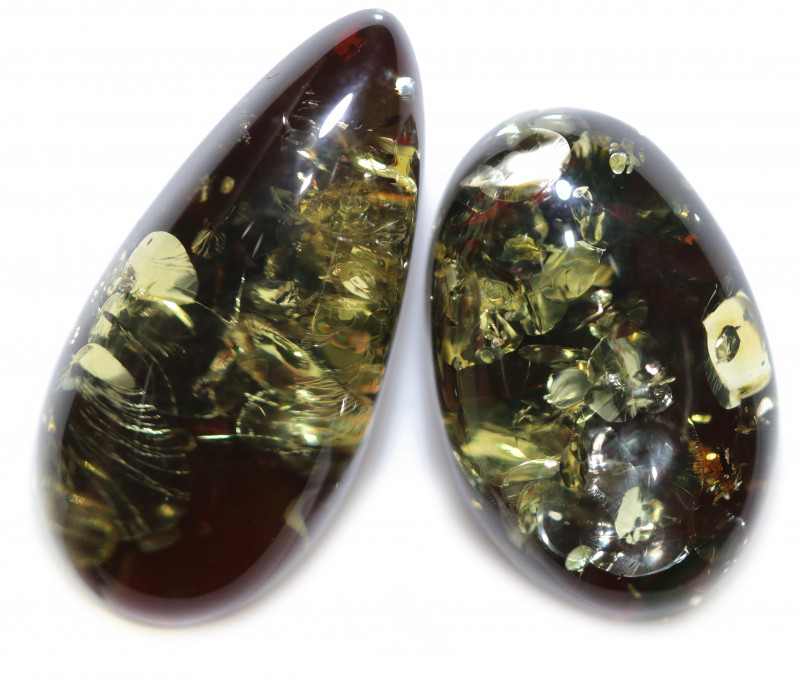 38 Cts Pair Green Amber Gemstones AM 1737