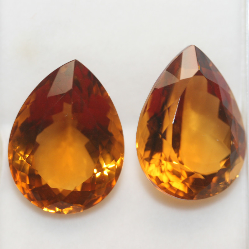 39.9Ct Top Color Citrine Pair Faceted Drop 21x13mm.-(SKU358)