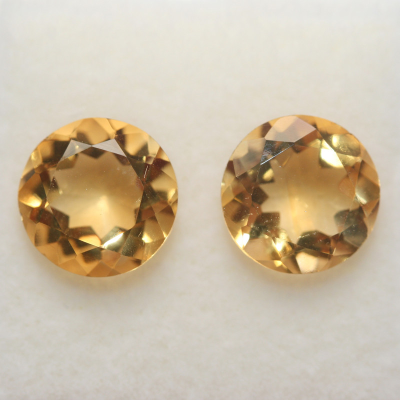 4.35Ct Top Color Citrine Pair Faceted Round 9mm.-(SKU364)