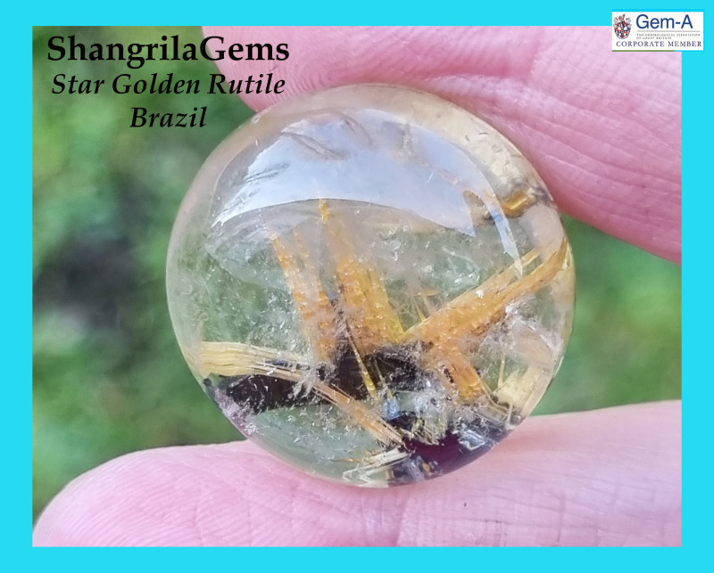 24mm Gold Rutile Quartz Star Cluster round gemstone or rutilated Quartz