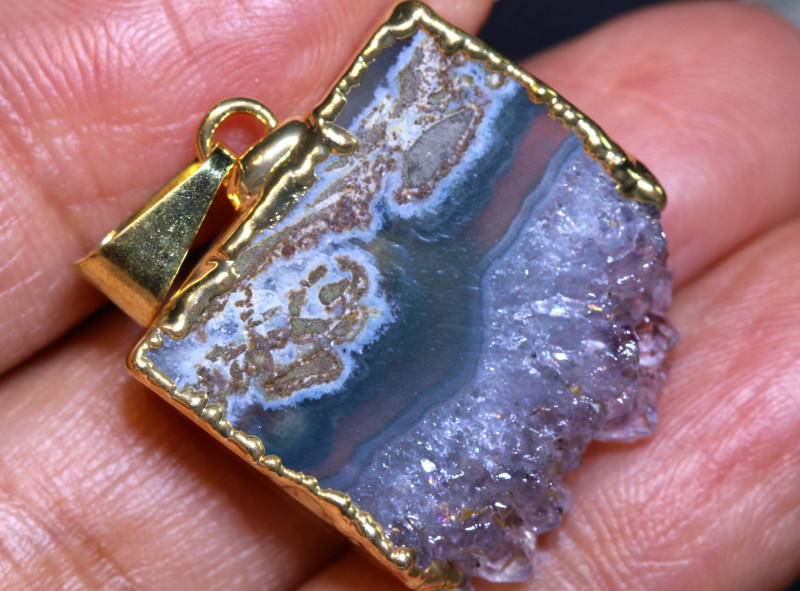 25 CTS AMETHYST CRYSTAL GOLD PLATED PENDANT SG-4106 SIMPLYGEMS