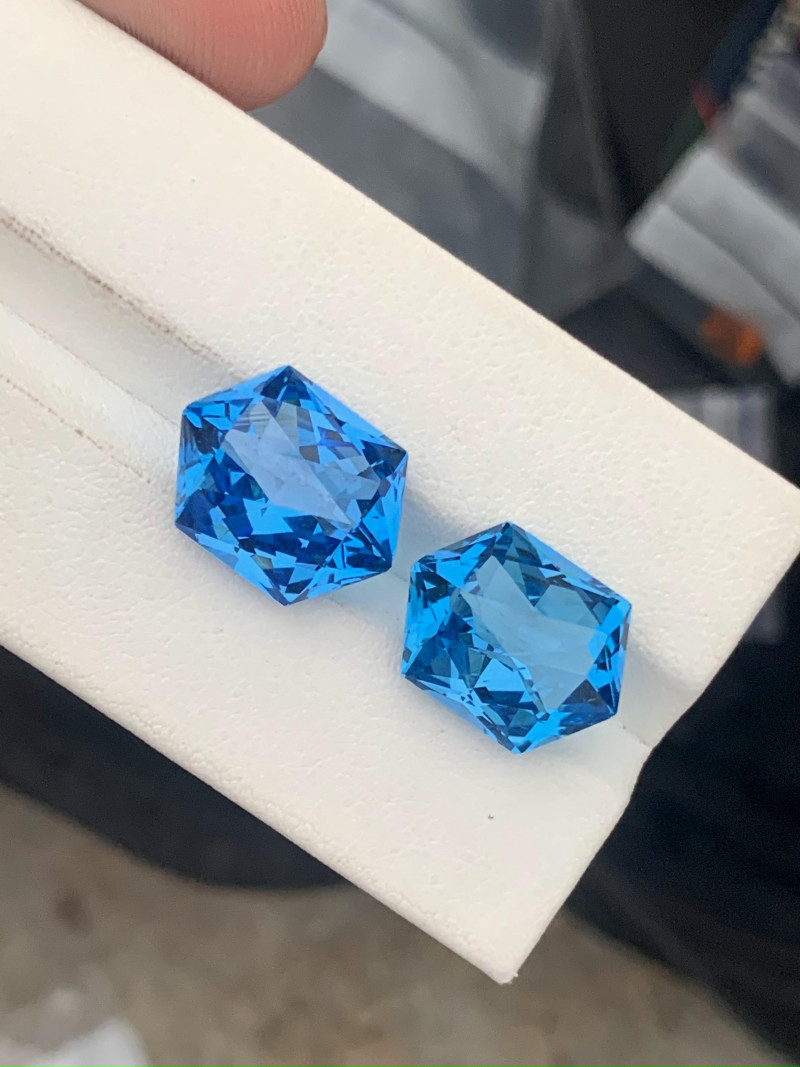 23.27cts Natural Beautiful Swiss Blue Topaz pair.