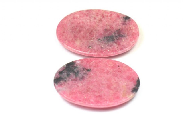 34mm pair Rhodonite oval pink cabochon AAA 34 by 24 by 5MM