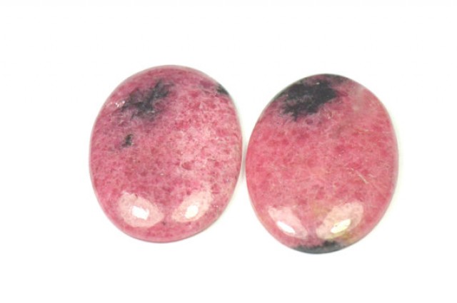 34mm pair Rhodonite oval pink cabochon AAA 34 by 24 by 5MM