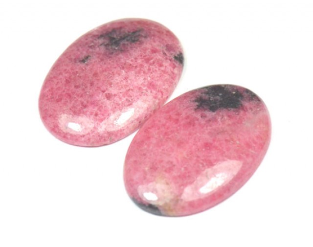 34mm pair Rhodonite oval pink cabochon AAA 34 by 24 by 5MM