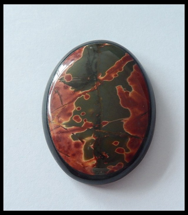 P0529 - 72 Ct Natural Multi Color Picasso Jasper,Obsidian Intarsia Cabochon