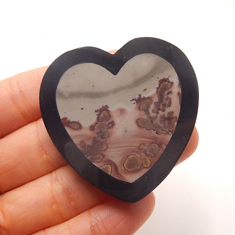 Natural Chohua Jasper ,Obsidian Intarsia Cabochon,Heart Gemstone B325