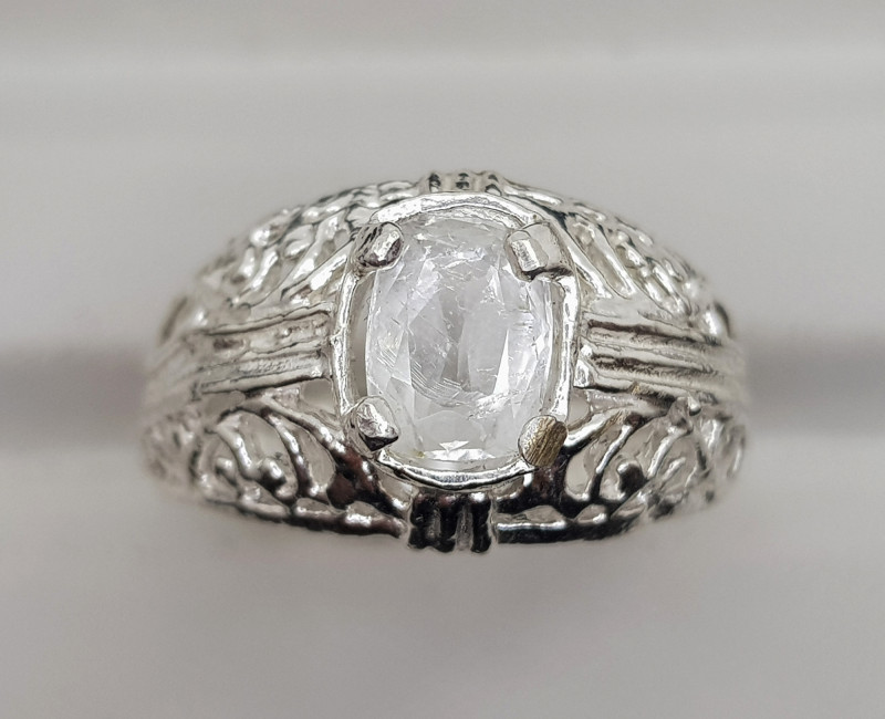 Natural White Beryl Silver Ring