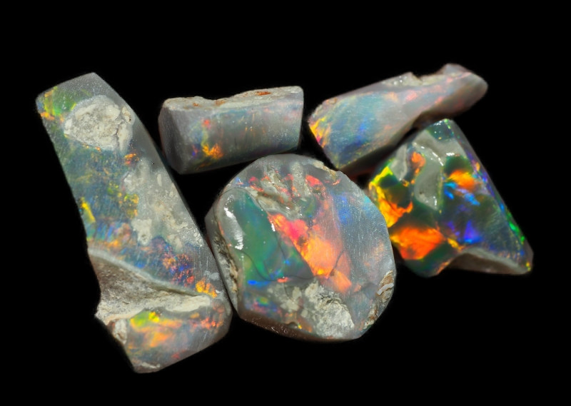 25.80CT DARK OPALS ROUGH SHAPED RUBS LIGHTNING RIDGE (5 OPALS) MK150(A)