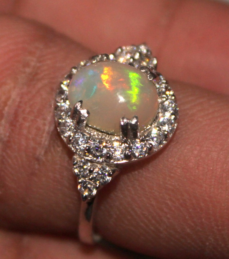Ethiopian Fire Opal Silver Ring Size US 7 0191